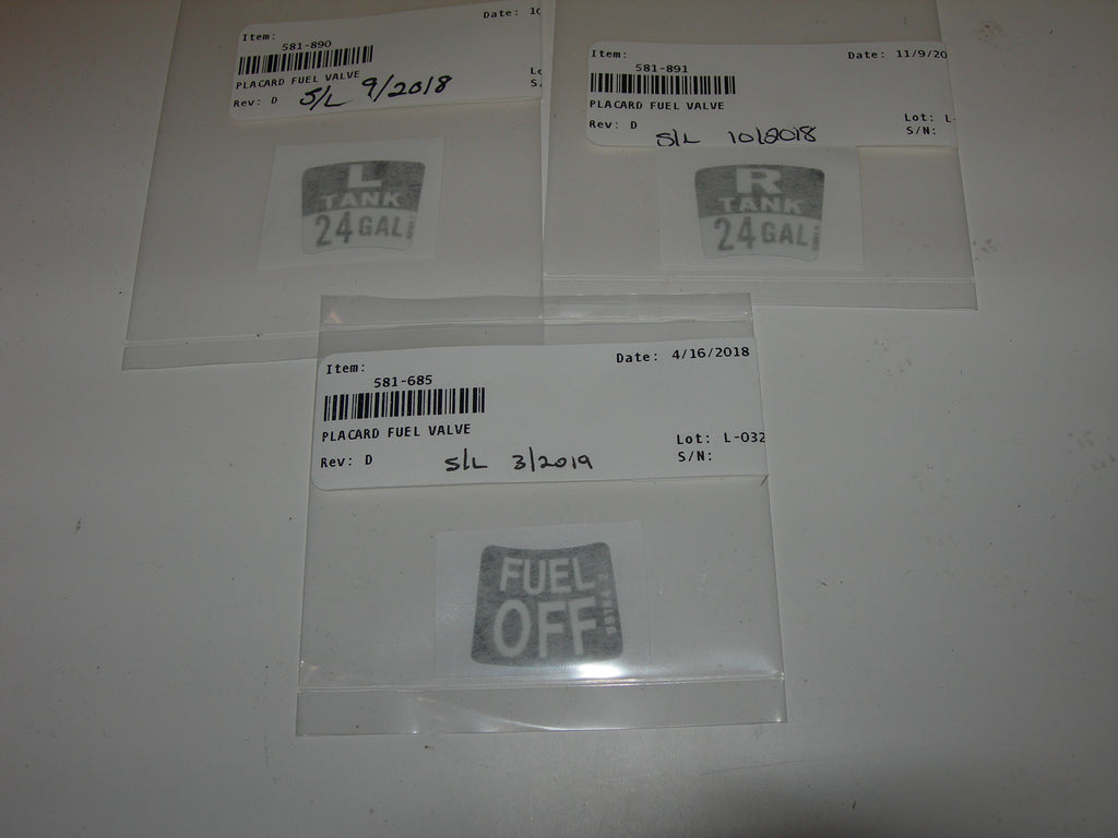AirWard Piper PA28 Fuel Tank Selector Placards - Kit B – AirWard, Inc