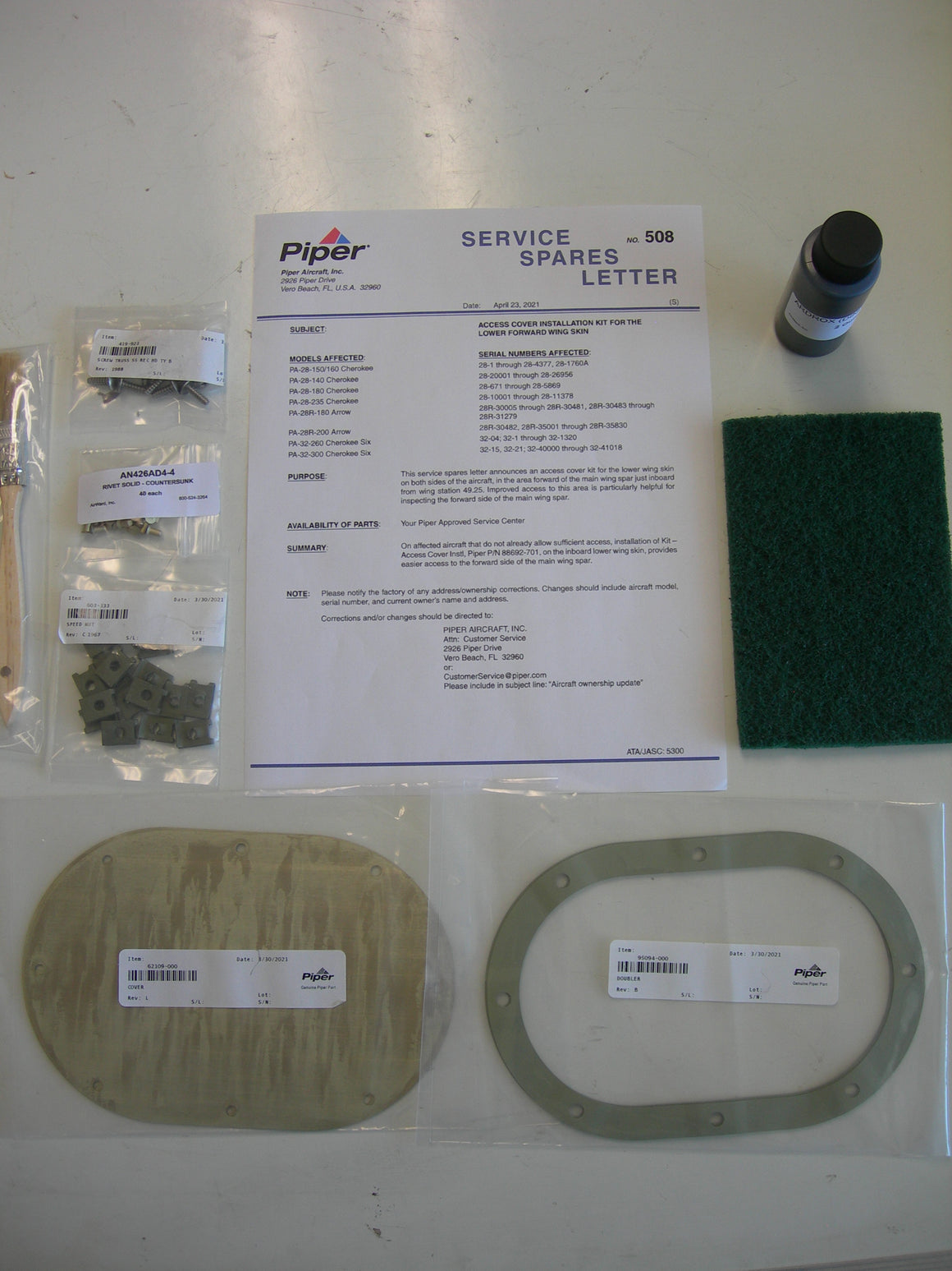 Kit, Inspection Access Panels for the FORWARD Side of Main Spar (BOTH ...